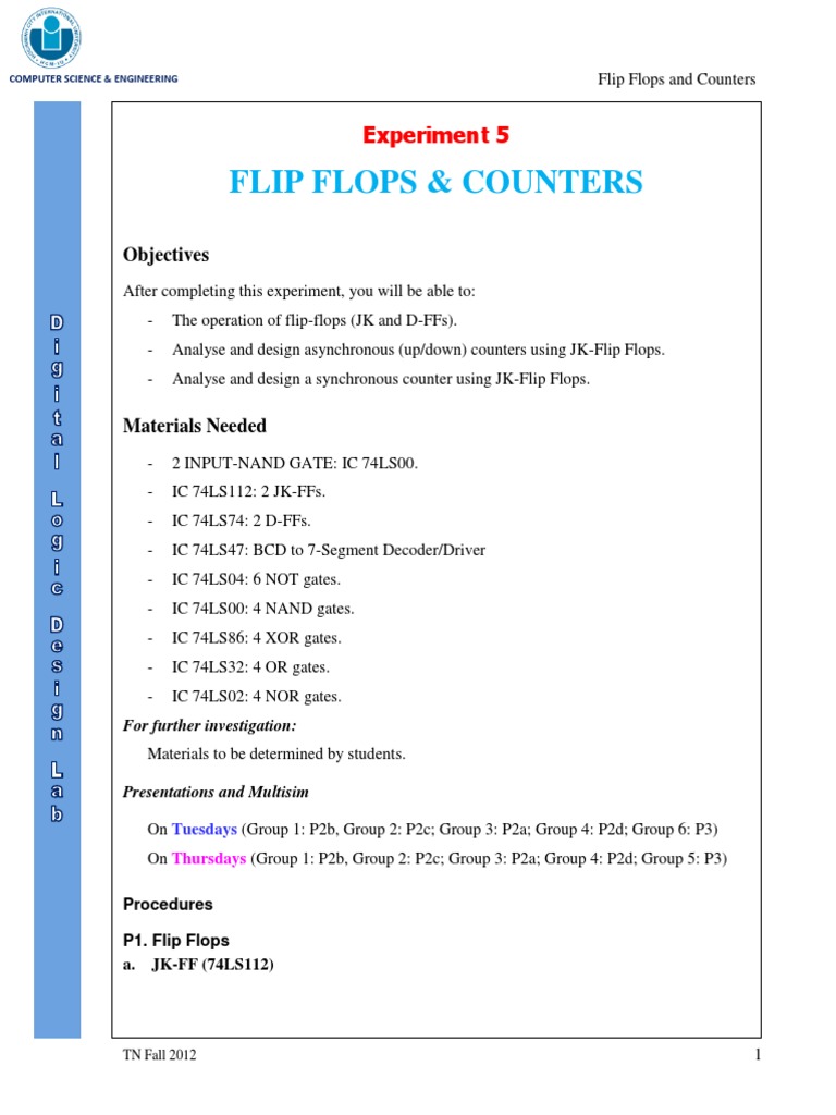Flip Flops & Counters: Experiment 5 | PDF | Electrical Engineering | Electrical Circuits