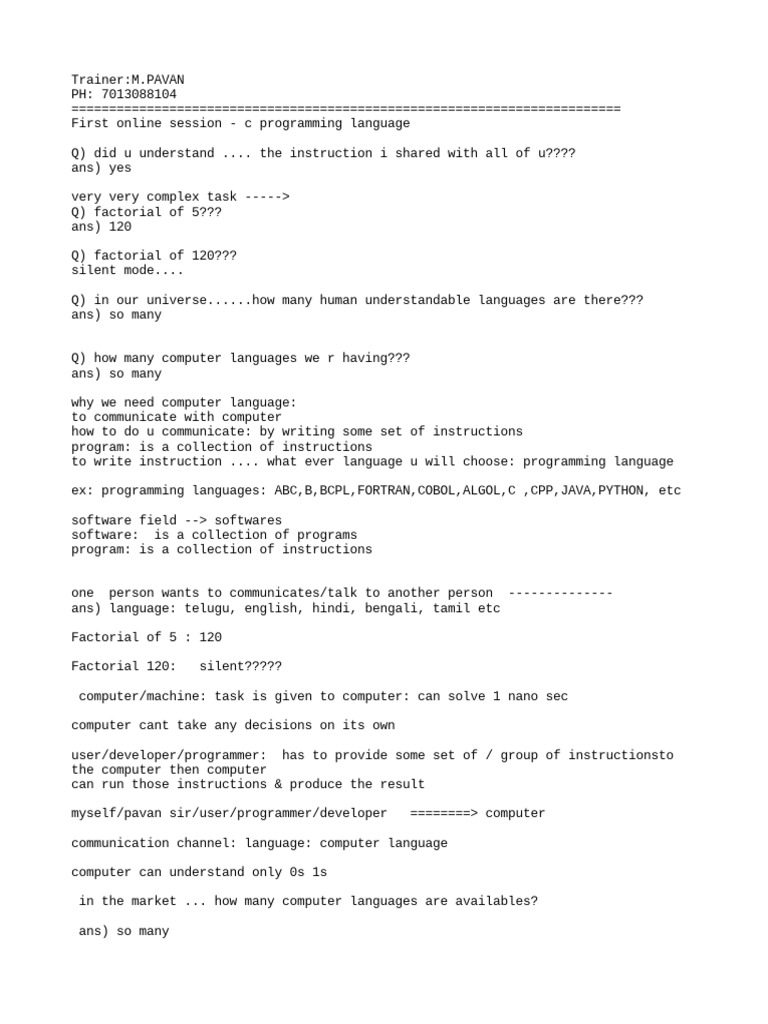C Language-Class Notes | PDF | Programming | Computer Program
