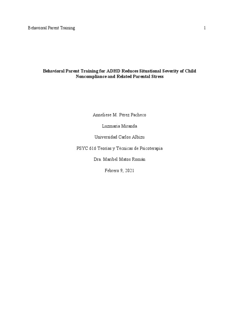 Behavioral Parent Training | PDF | Desorden hiperactivo y deficit de ...