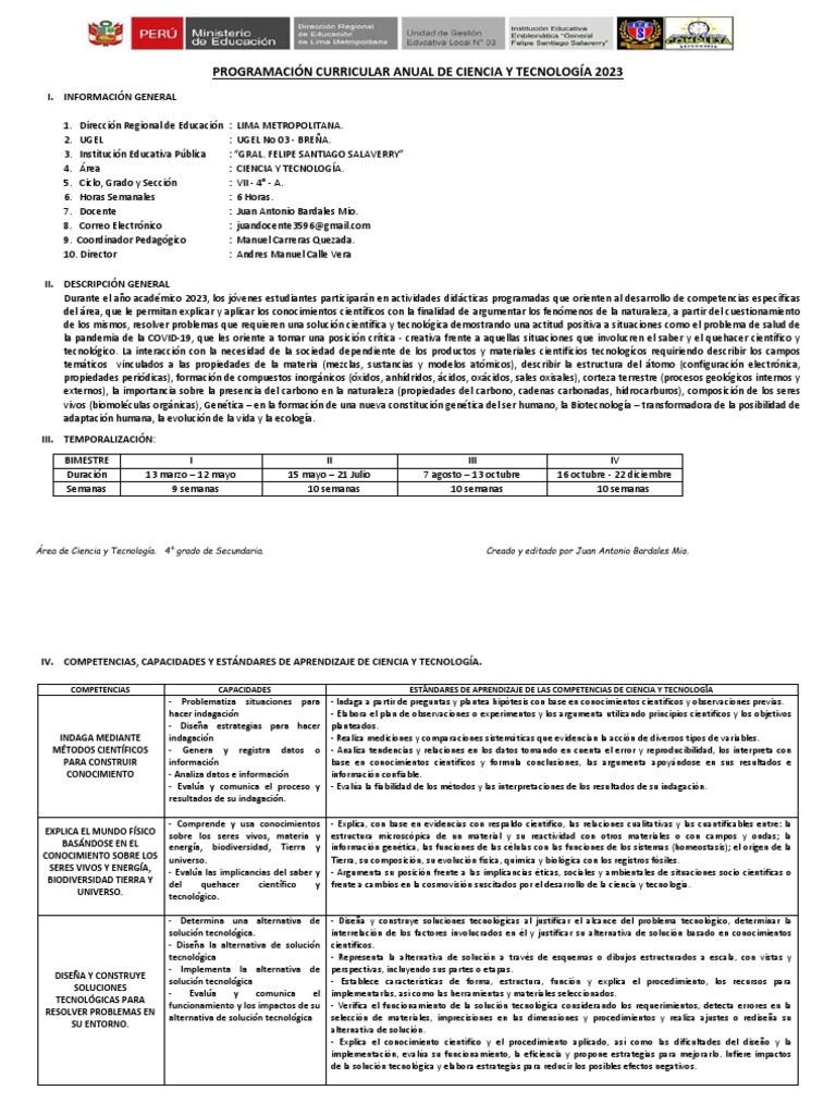 Programación Anual Cyt | PDF | Aprendizaje | Organismos