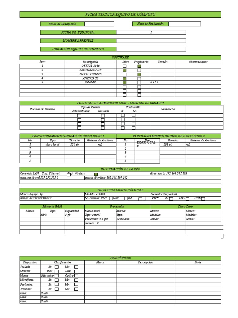 Ficha Tecnica Computador | PDF | Hardware de la computadora | Equipo de ...