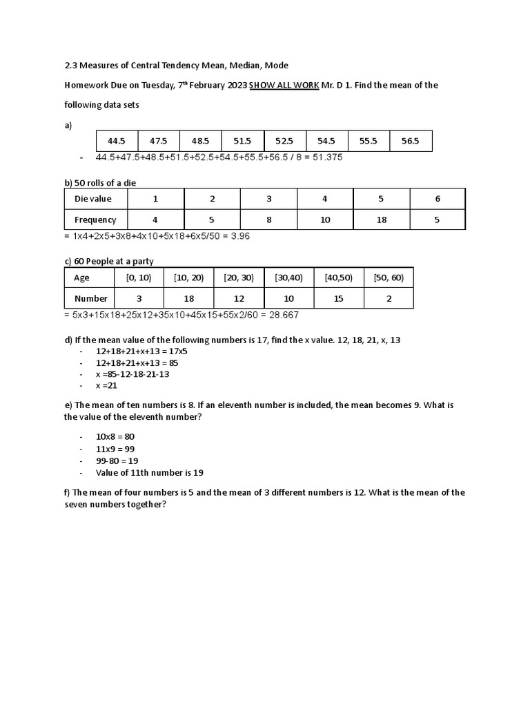 2.3 Mean, Median, Mode | Download Free PDF | Mean | Arithmetic Mean