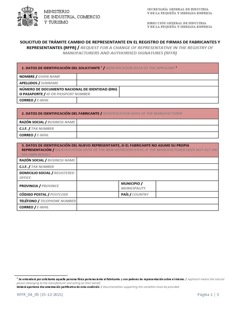 RFFR_04_05_FORMULARIO CAMBIO DE REPRESENTANTE_corr.01 | PDF | Autenticación