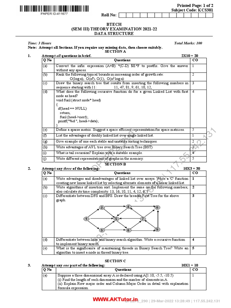 DATA STRUCTURE KCS 301 Aktutor | PDF | Computer Data | Algorithms And Data Structures