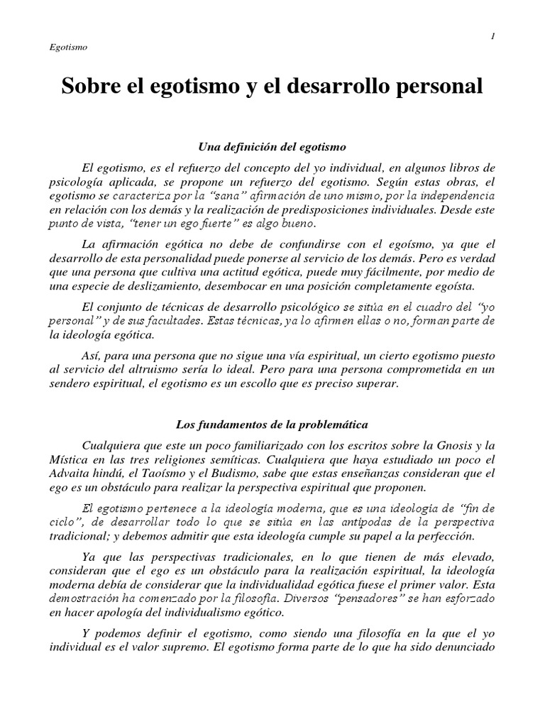 Egotismo: Definición y Desarrollo Personal | PDF | Desarrollo personal | Yo