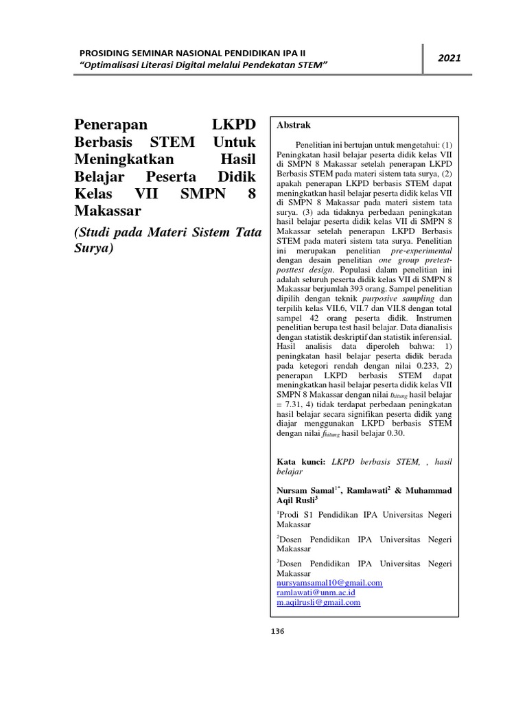 Penerapan LKPD Berbasis STEM Untuk Meningkatkan Hasil Belajar Peserta ...