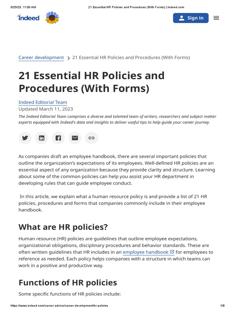 21 Essential HR Policies and Procedures (With Forms) | PDF | Employment ...