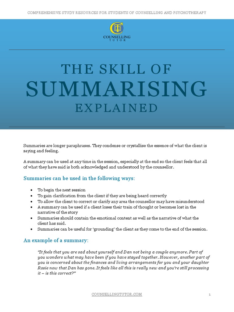 The Skill of Summarising Explained | PDF