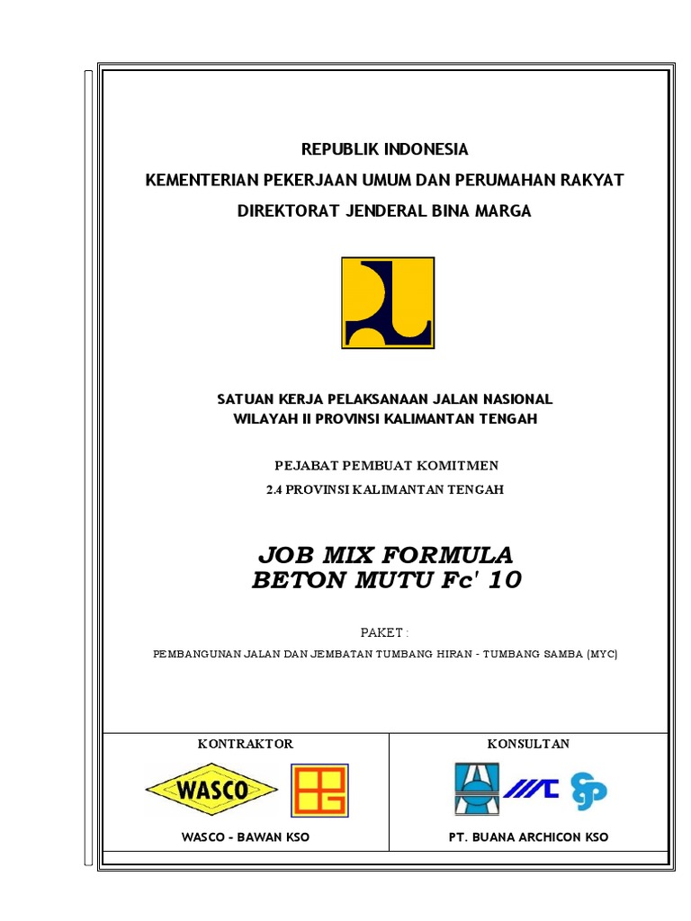Job Mix Formula Beton Mutu FC' 10 | PDF