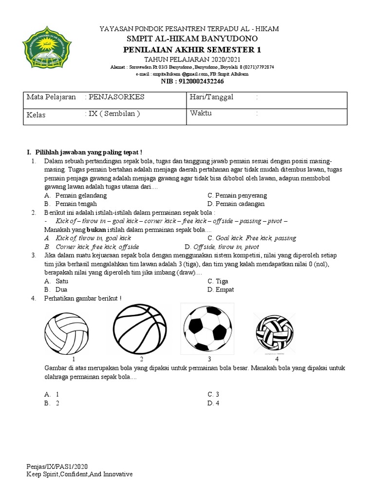 Soal PAS Penjas KLS 9 | PDF