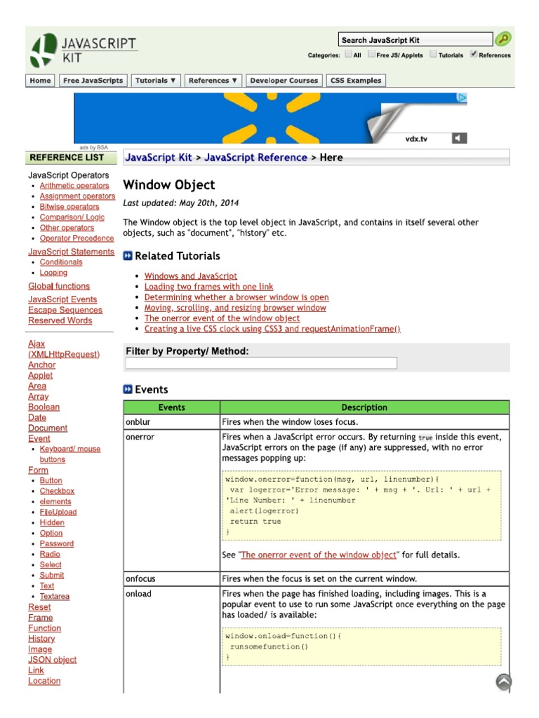 Javascript Kit Window Object Pdf