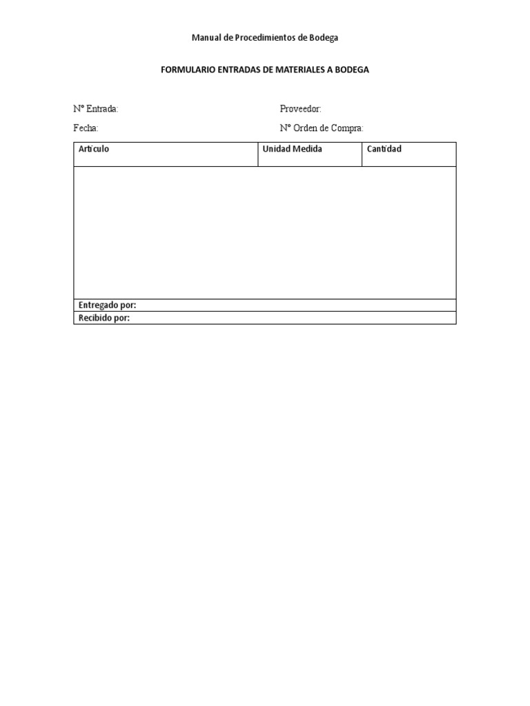 Procedimientos de Entrada a Bodega | PDF