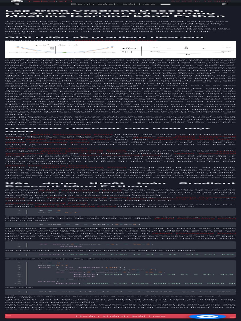 Lập trình Gradient Descent, thuật toán tối ưu cốt lõi trong Machine learning bằng Python | PDF