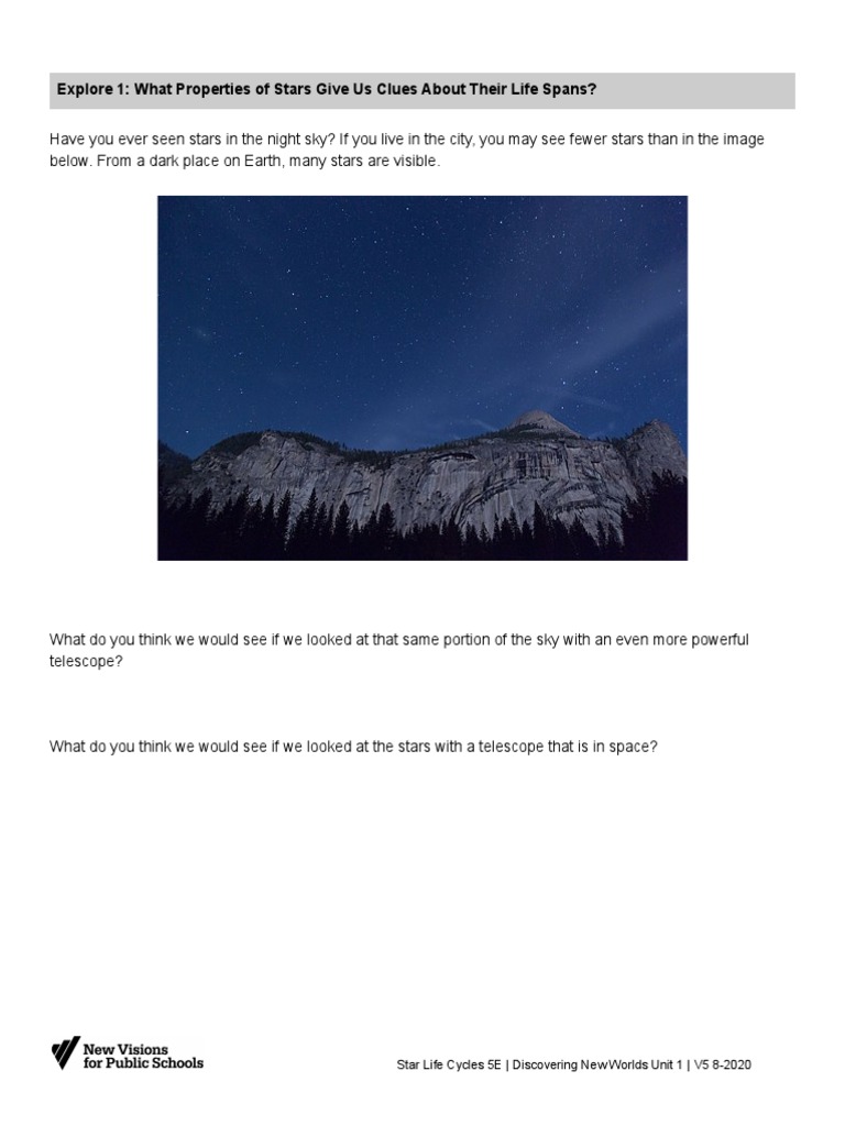 2 - Explore 1 (Part 1) - Star Life Cycles | PDF