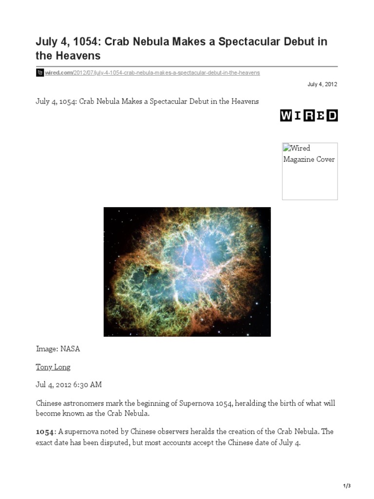 July 4 1054 Crab Nebula Makes A Spectacular Debut in The Heavens | PDF
