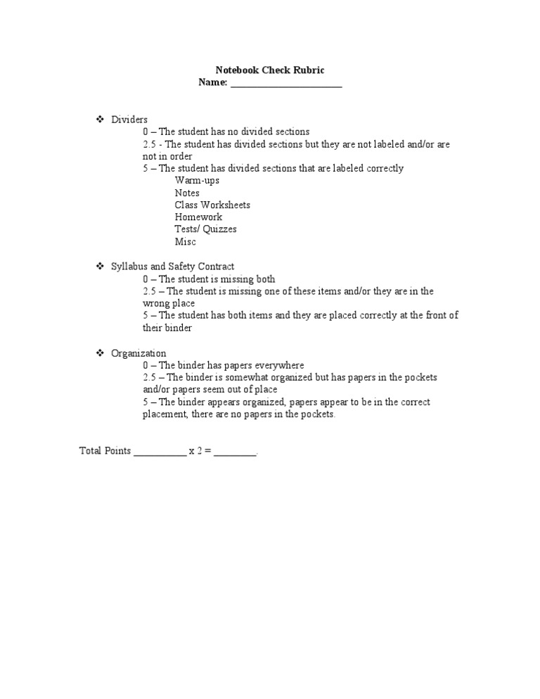 Notebook Check Rubric | PDF | Educational Assessment And Evaluation