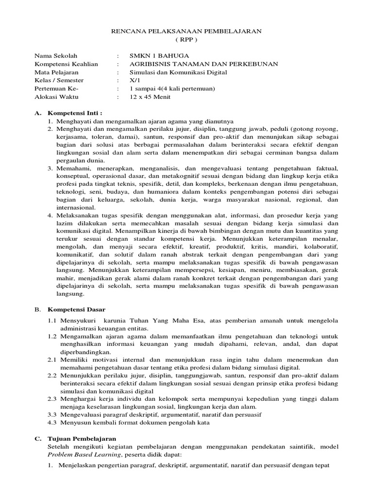 RPP Simulasi dan Komunikasi Digital | PDF | Sains & Matematika