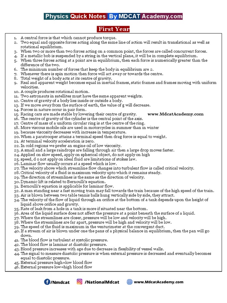 MDCAT Physics Quick Notes | PDF | Young's Modulus | Radioactive Decay