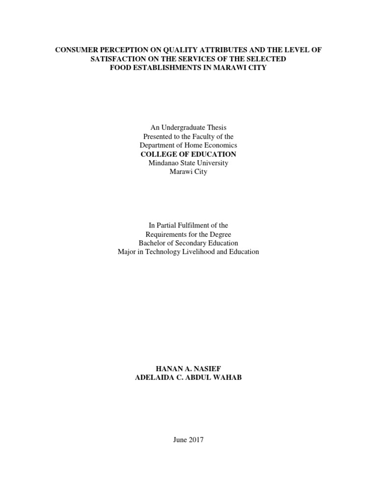 Consumer Satisfaction in Marawi Food Services | PDF | Customer ...