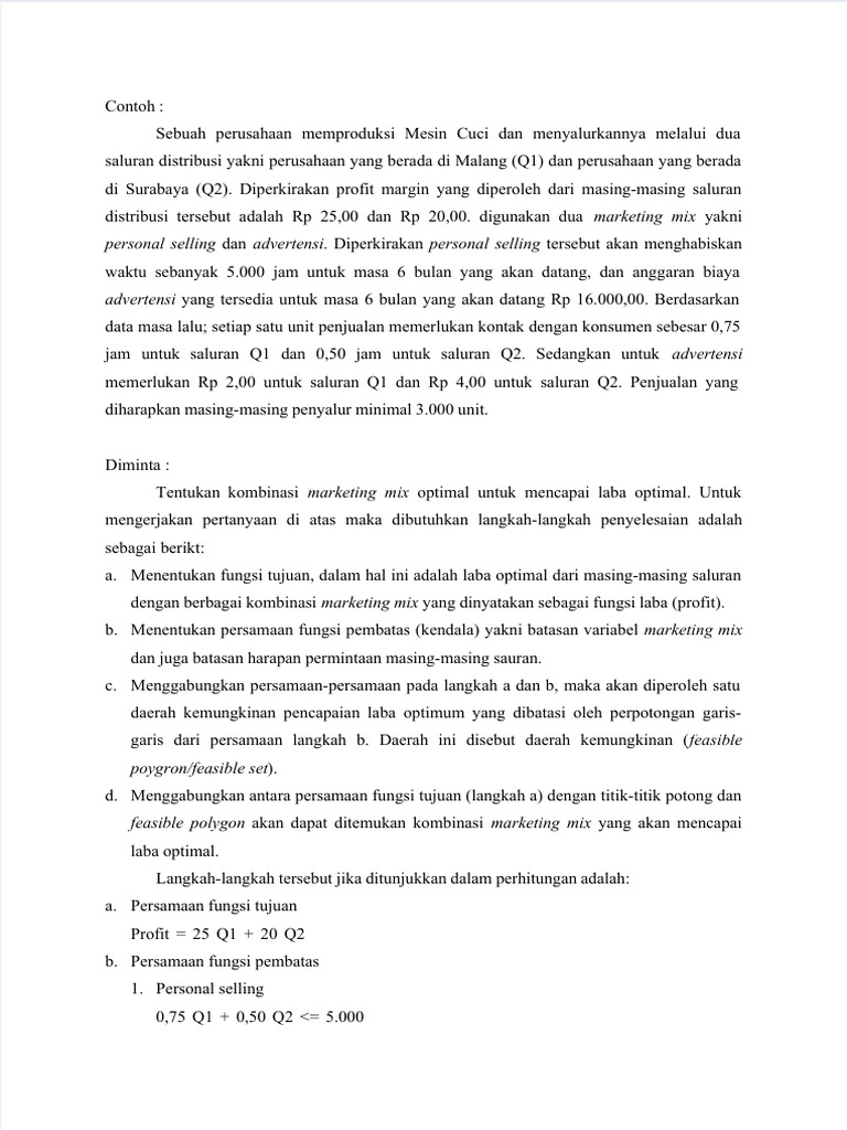 Contoh Soal Model Liner Marketing Mix | PDF