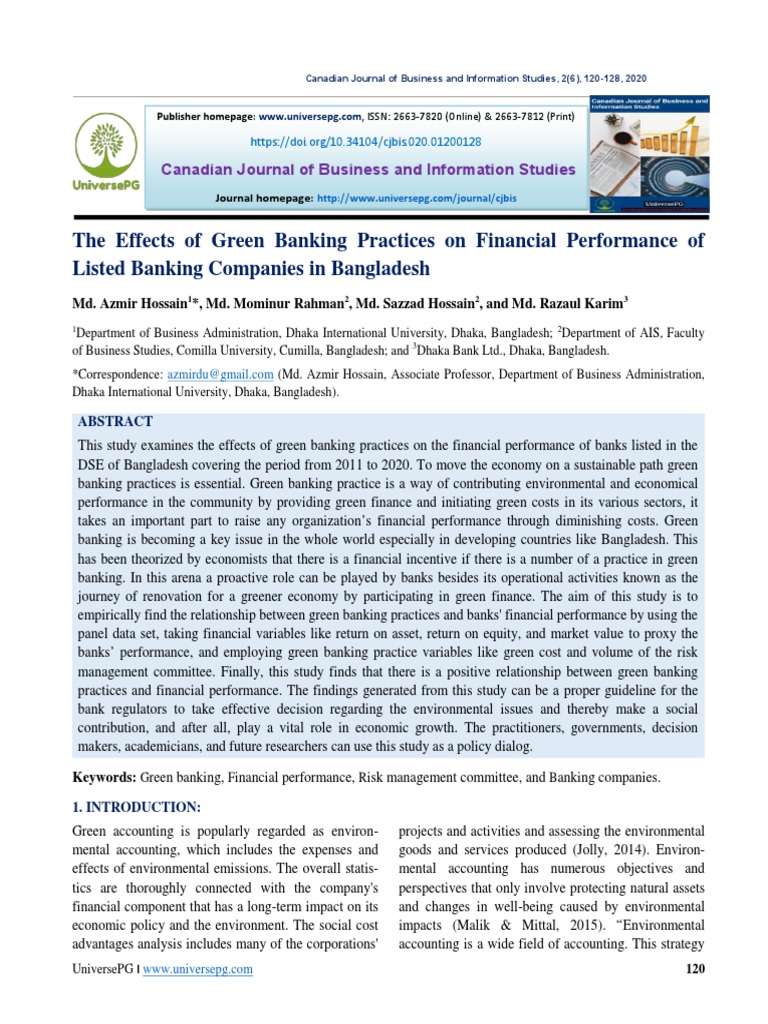 The Effects of Green Banking Practices On Financial Performance of Listed Banking Companies in ...