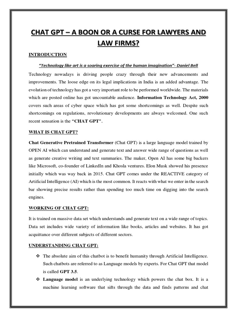 Chat GPT - A Boon or A Curse For Lawyers and Law Firms? | PDF | Artificial Intelligence ...
