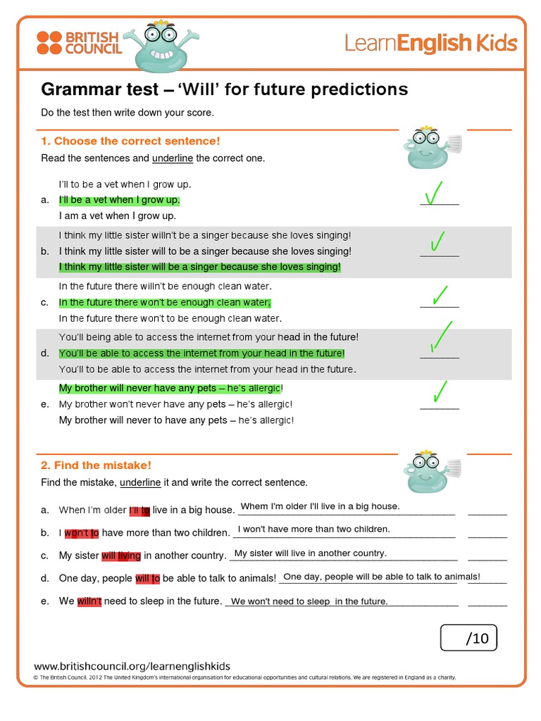 Grammar Practice Will Future Predictions | PDF