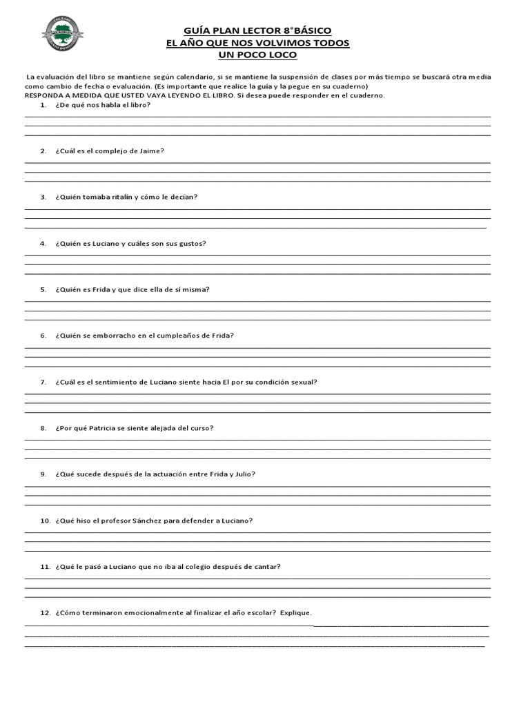 Guía-Plan-Lector-8°B Libro El Año en Que Nos Volvimos Locos | PDF