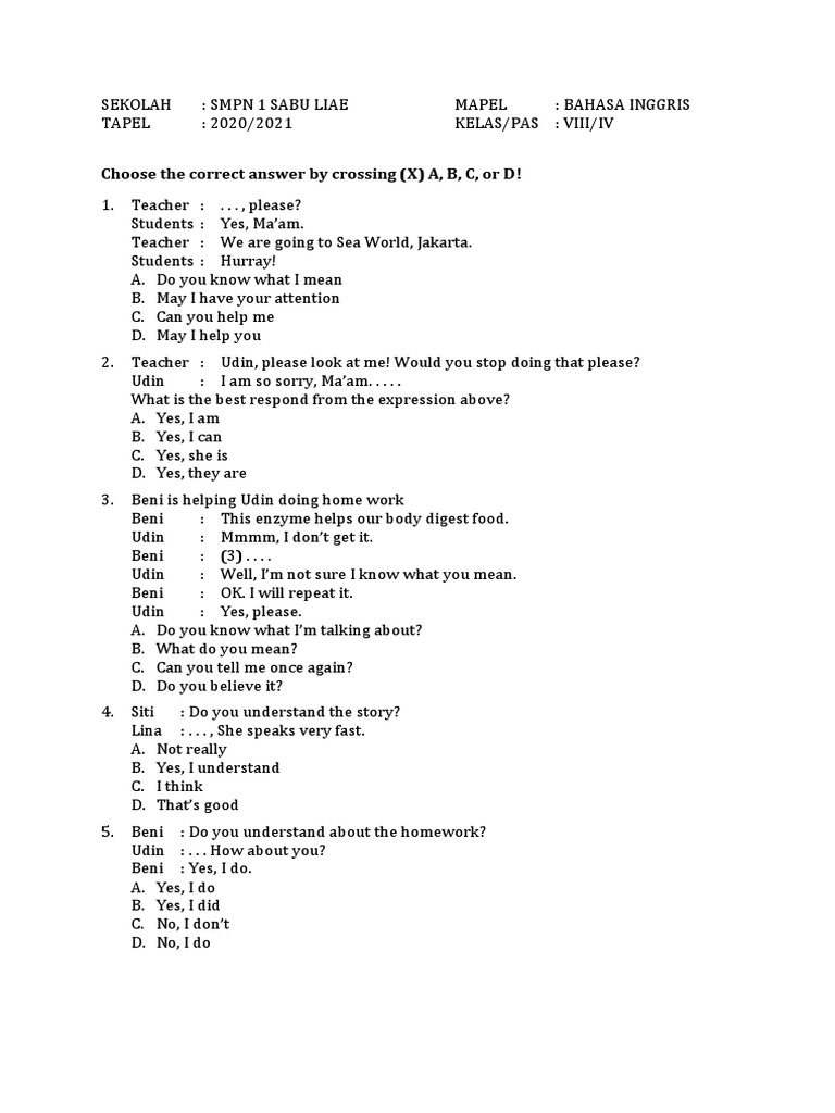 English Language Practice Test for Eighth Grade Students | PDF