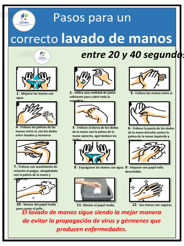 11 Pasos para un Lavado de Manos Efectivo | PDF | Hogar, jardinería y ...