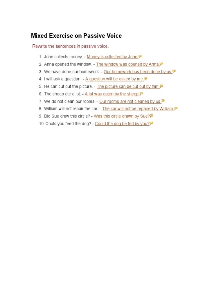 Mixed Exercise On Passive Voice | PDF | Language Arts & Discipline