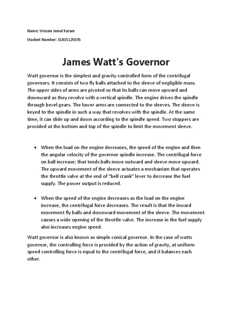Watt's Governor | PDF | Kinematics | Mechanics