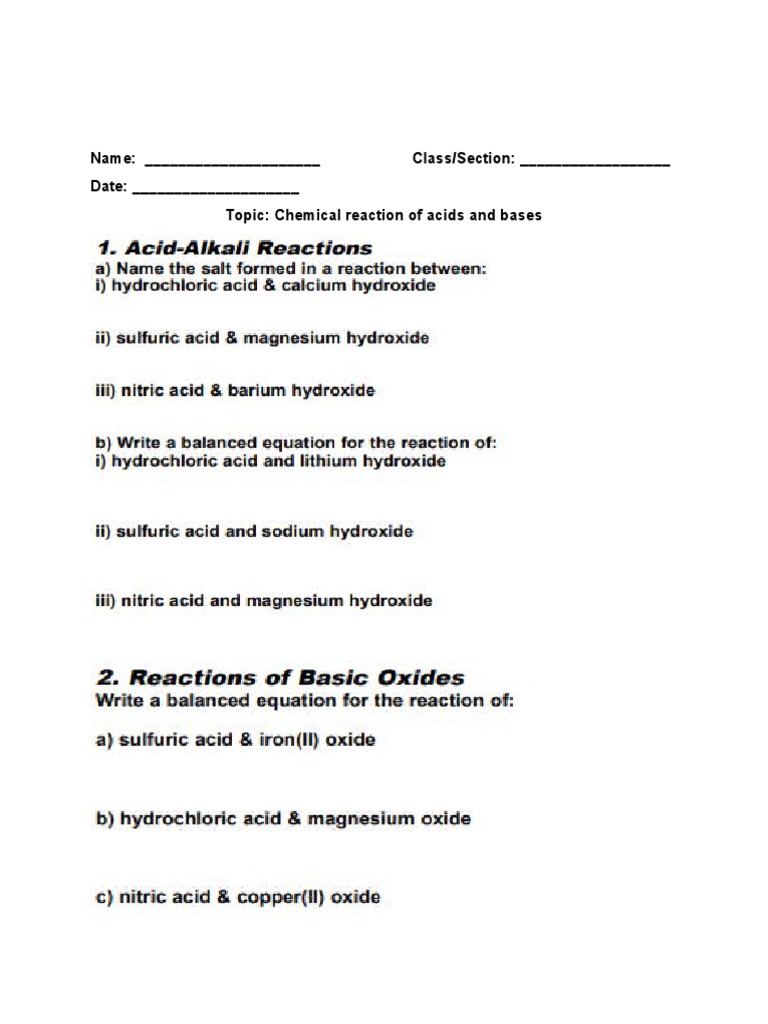 Chemical Reactions of Acids and Bases | PDF