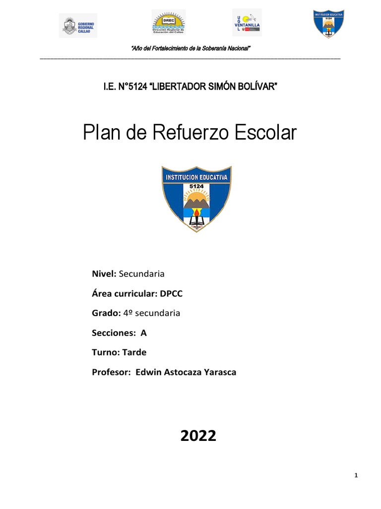 Plan de Refuerzo DPCC 4º A | PDF | Aprendizaje | Evaluación