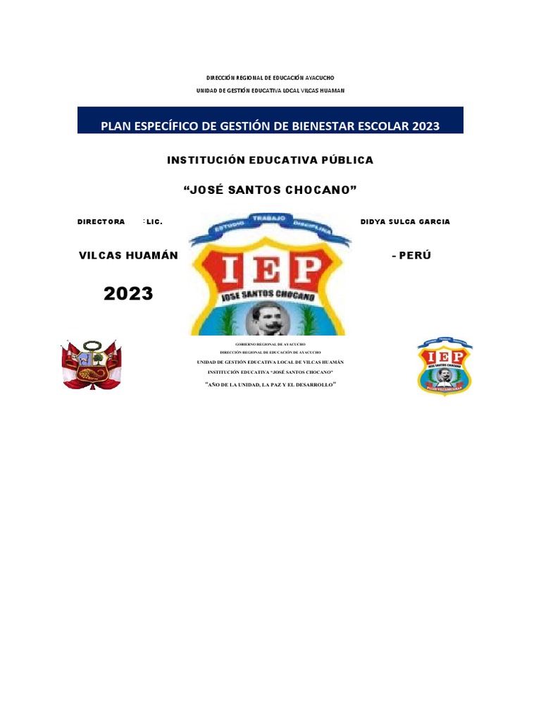 Plan Específico de Gestión Bienestar Escolar 2023 JSCH | PDF | Violencia | Educación primaria