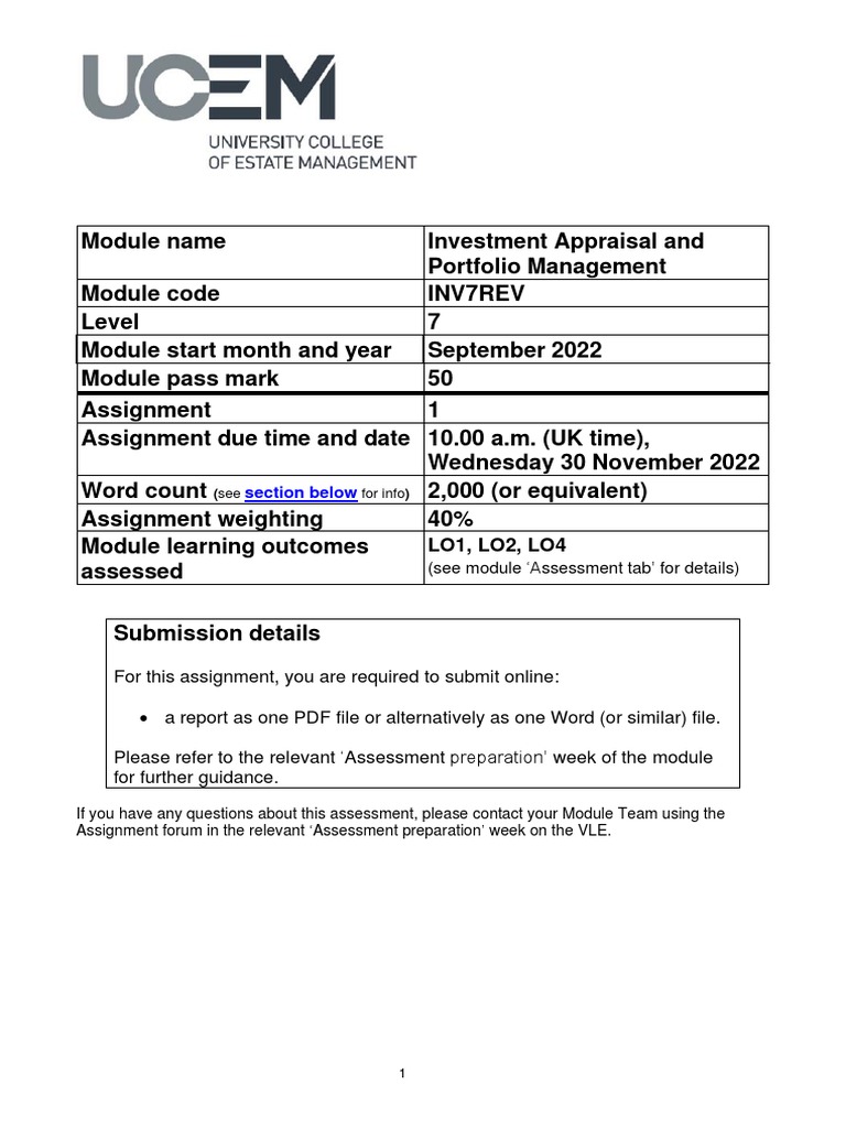 INV7REV Assignment 1 - Due at UCEM 30 November 2022,10.00 AM-1 | PDF ...
