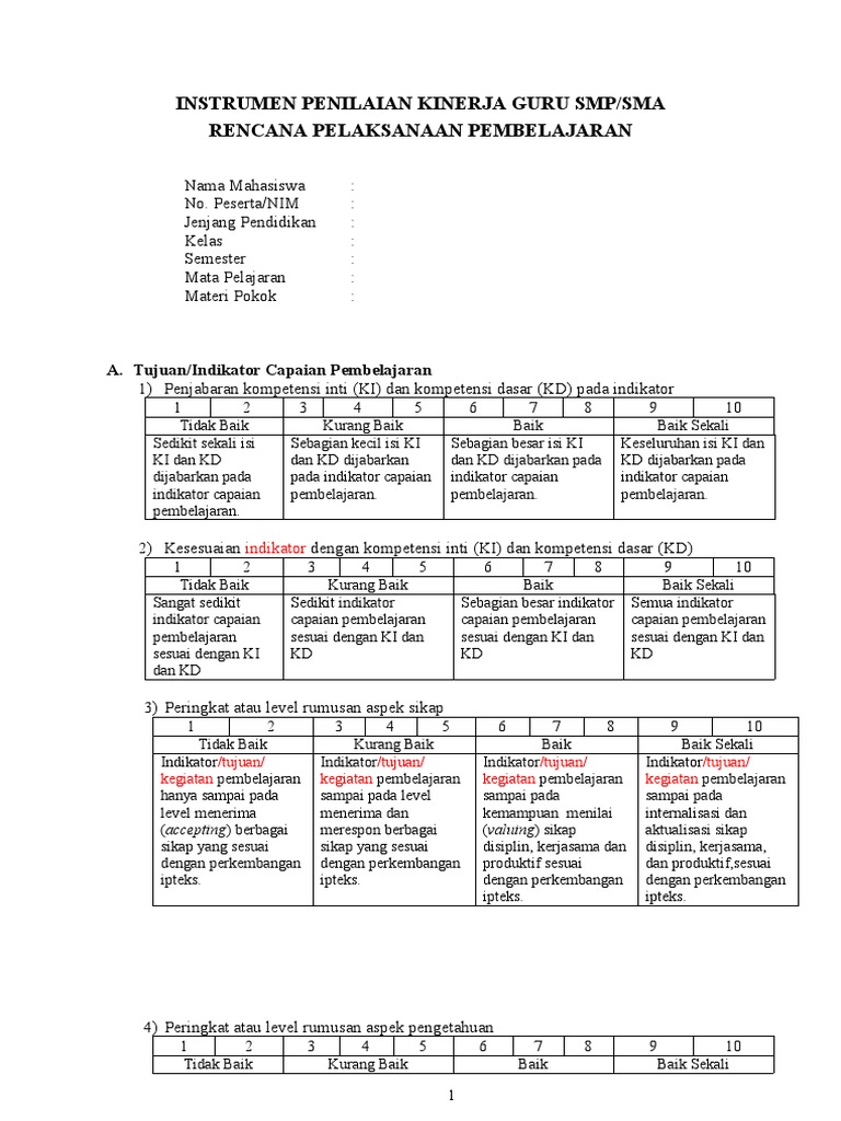 Final Instrumen Penilaian RPP SMP SMA 16-18 Oktober | PDF