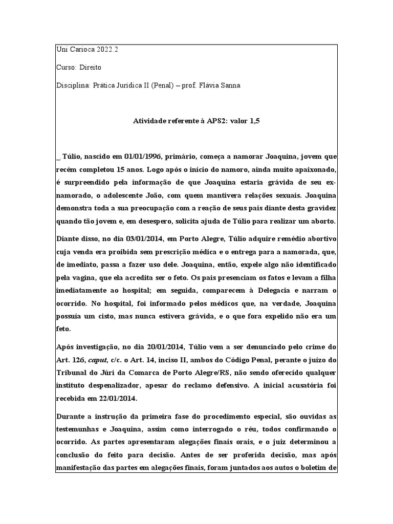 APS2 Prática Penal 4af | PDF | Advogado | Crimes
