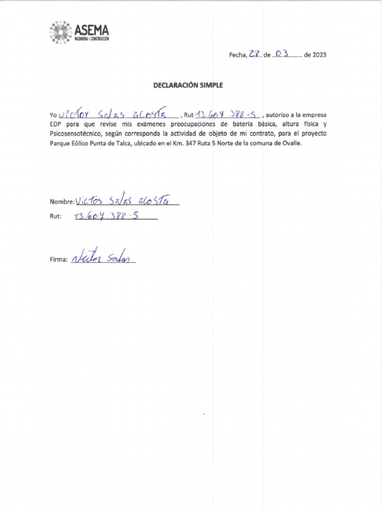 Declaracion Simple Victor Salas | PDF