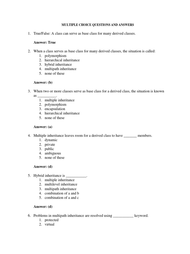 Mcq Oops Features Pdf