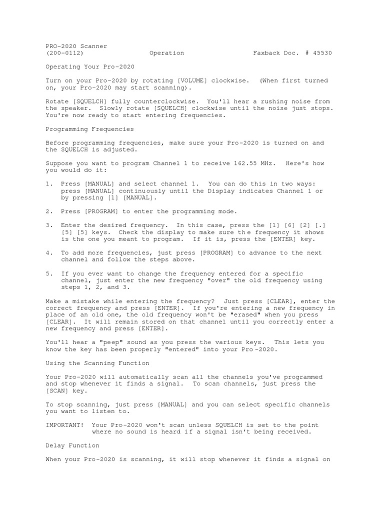 Pro-2020 Scanner Operation Guide | PDF | Lockout (Industry) | Inductor