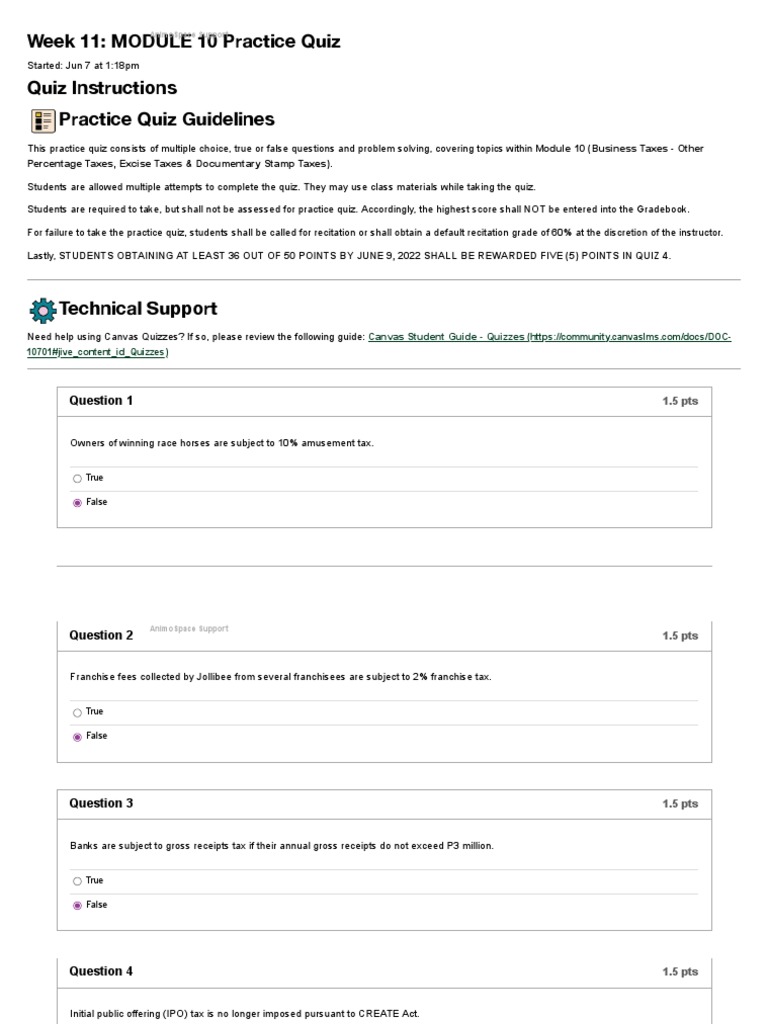 Quiz Week 11 MODULE 10 Practice Quiz PDF | PDF | Taxes | Value Added Tax