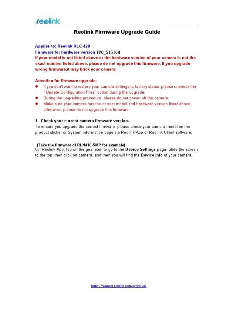 Reolink Firmware Upgrade guide-RLC-420-IPC-51516M | PDF