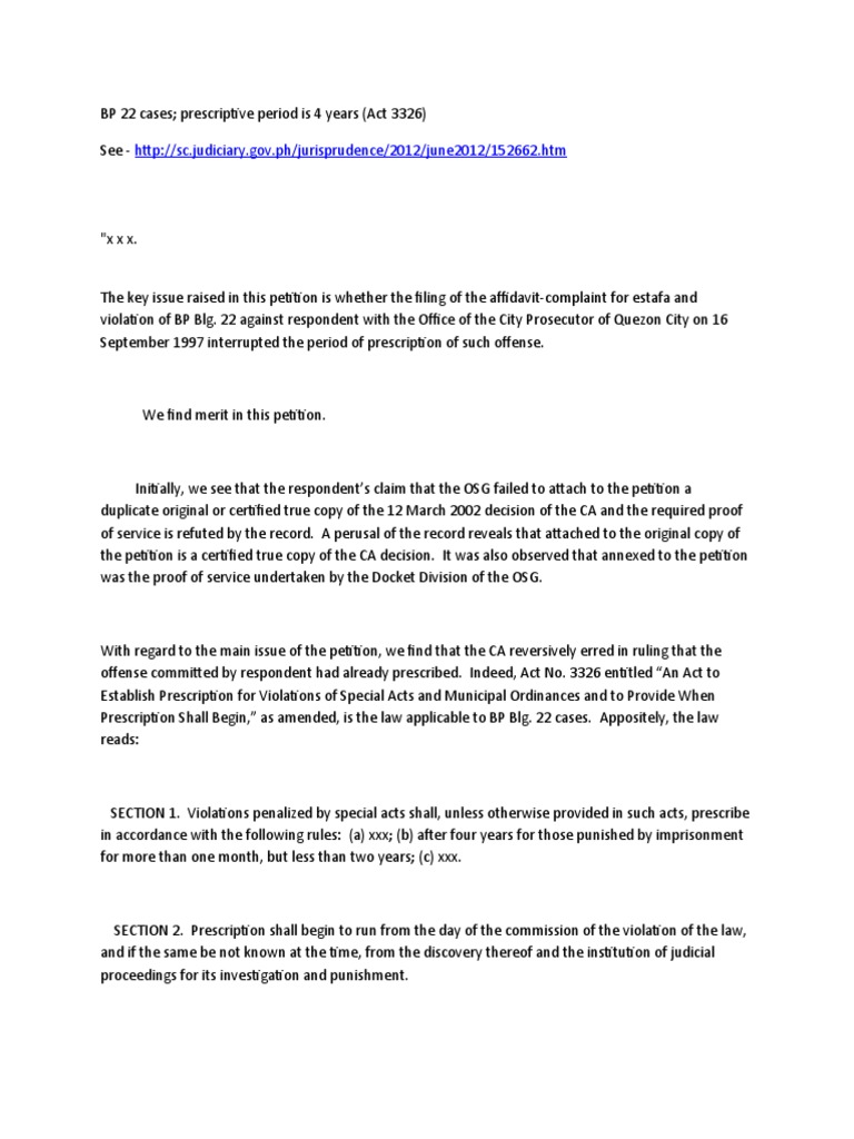 BP 22 Case-Prescriptive Period | PDF | Statute Of Limitations | Prosecutor