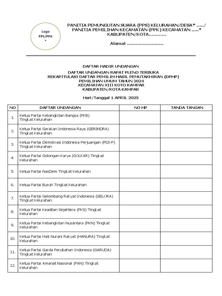 Daftar Hadir Rapat Pleno Pemilu | PDF