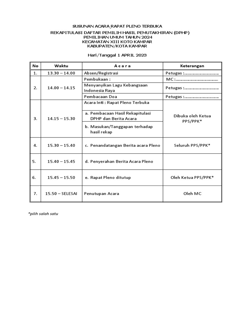 Draft Rundown Pleno DPHP PPS - PPK | PDF