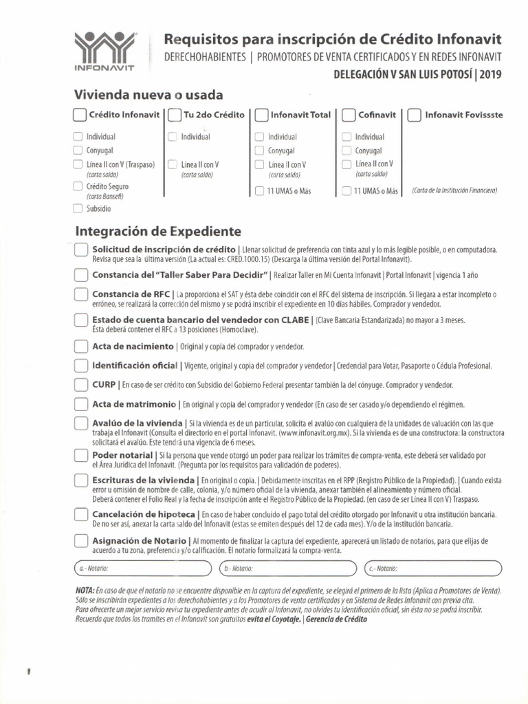 Checklist Infonavit 2020 | PDF