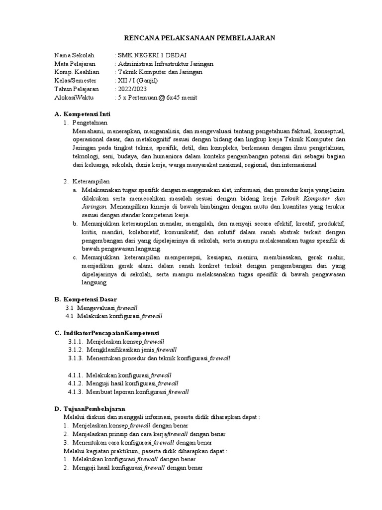 RPP Aij KD 3.1 Firewall 2022 | PDF | Komputer