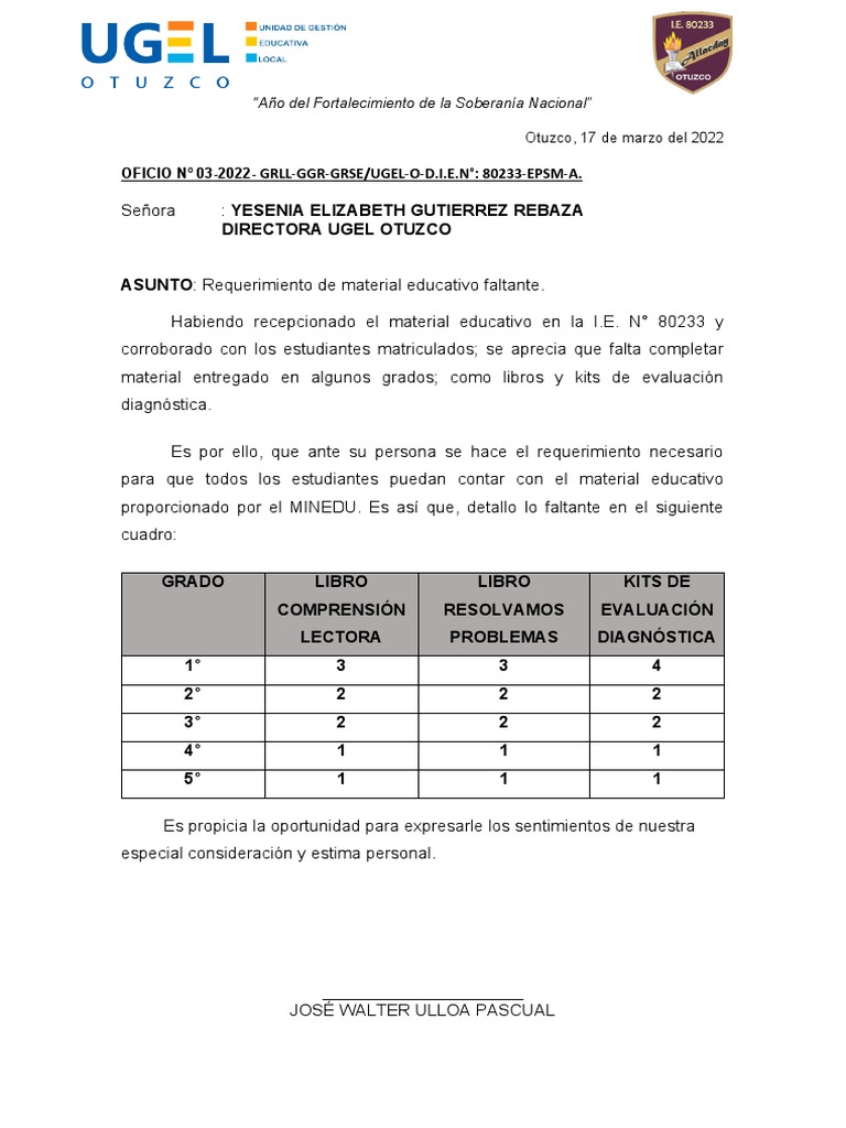 oficio requerimiento material | PDF