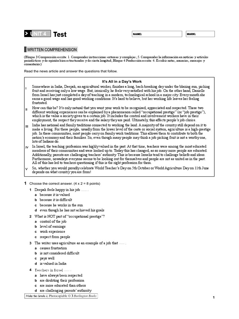Read The News Article and Answer The Questions That Follow.: 1 A B C D ...